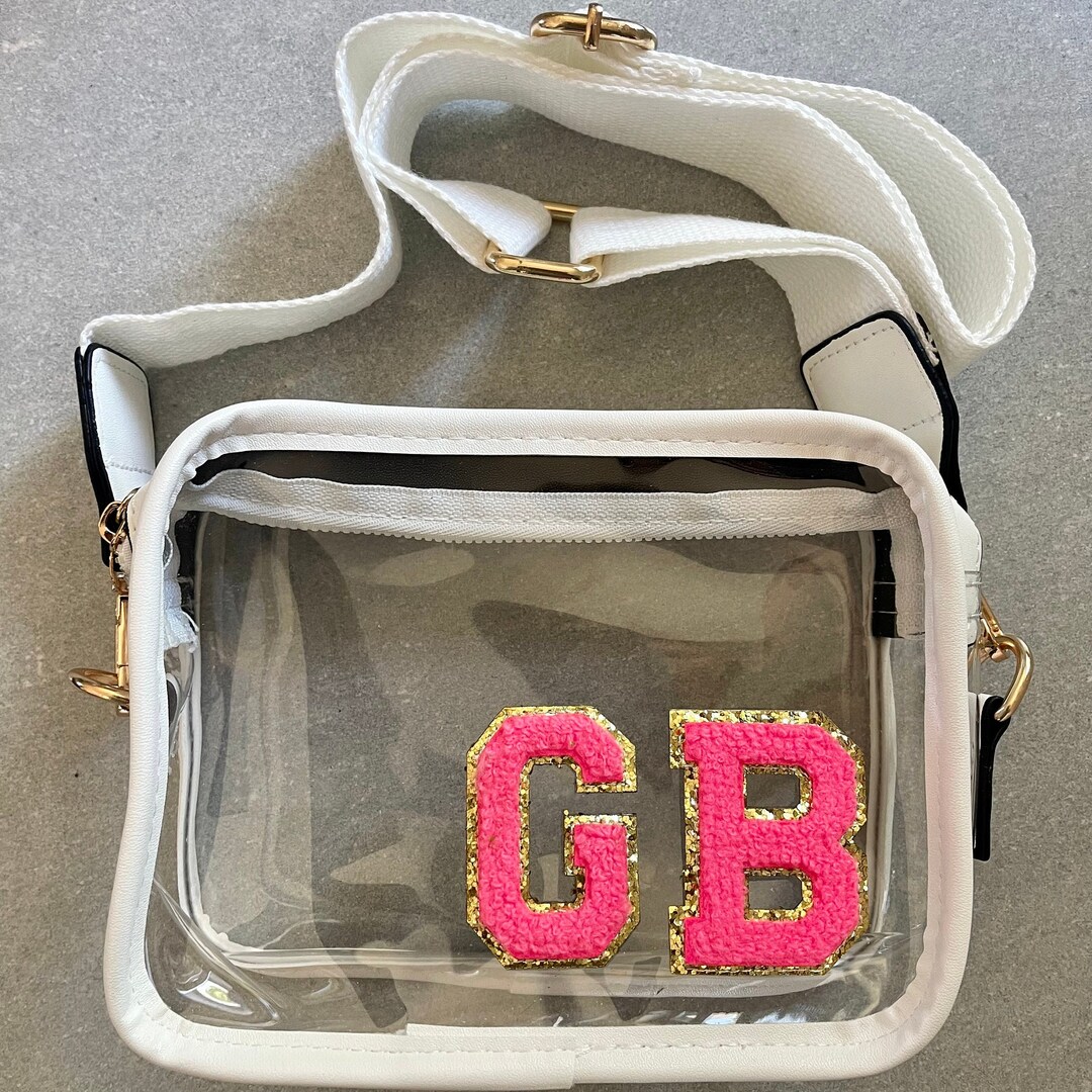 White Custom Clear Bag With Glitter Patch | Clear Stadium Bag • Stadium ...