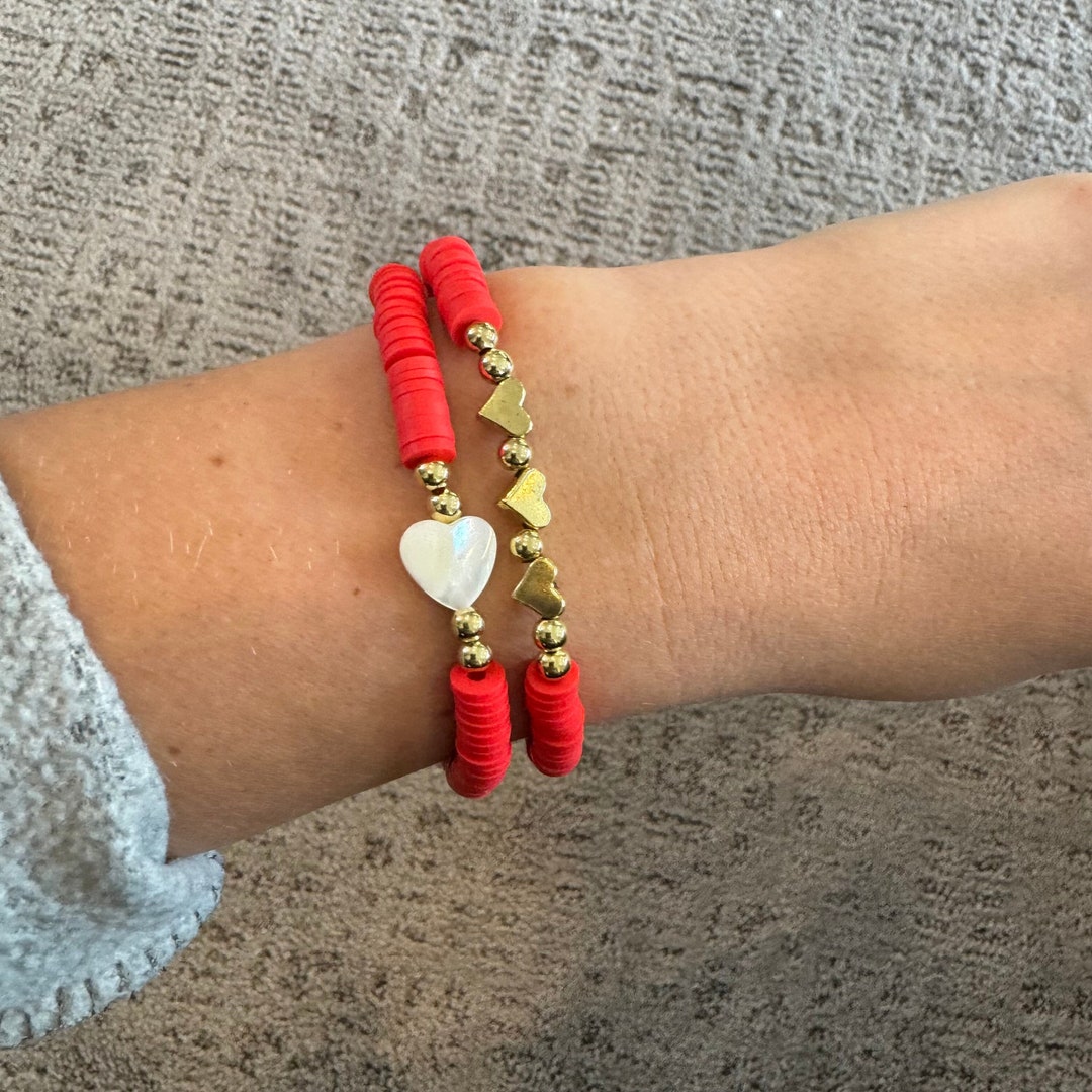 Bead Mine | Valentines Day Bracelet • Heishi Beads • Hearts Bracelet ...