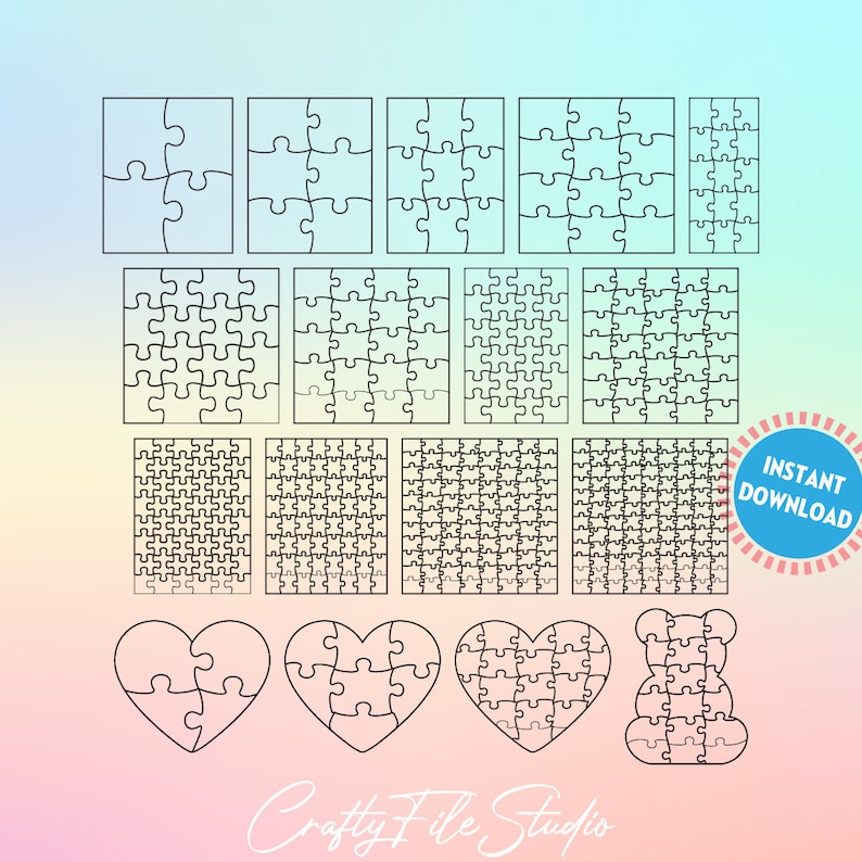 Jigsaw Puzzle Templates SVG Bear Jigsaw Puzzle svg Heart | Etsy