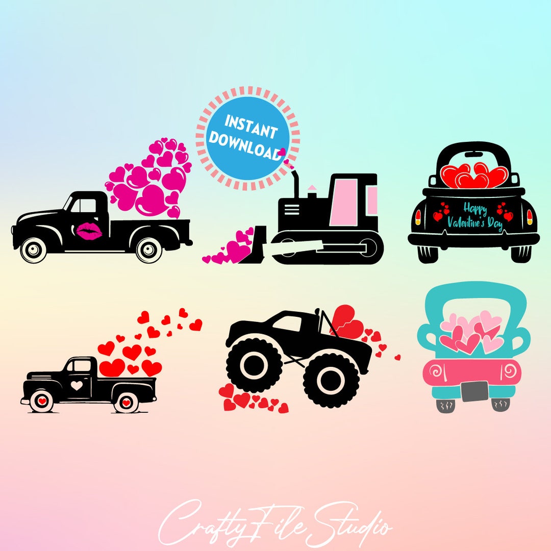 Valentine Truck Svg, Valentine's Day Svg, Valentine Svg, Red Truck With ...