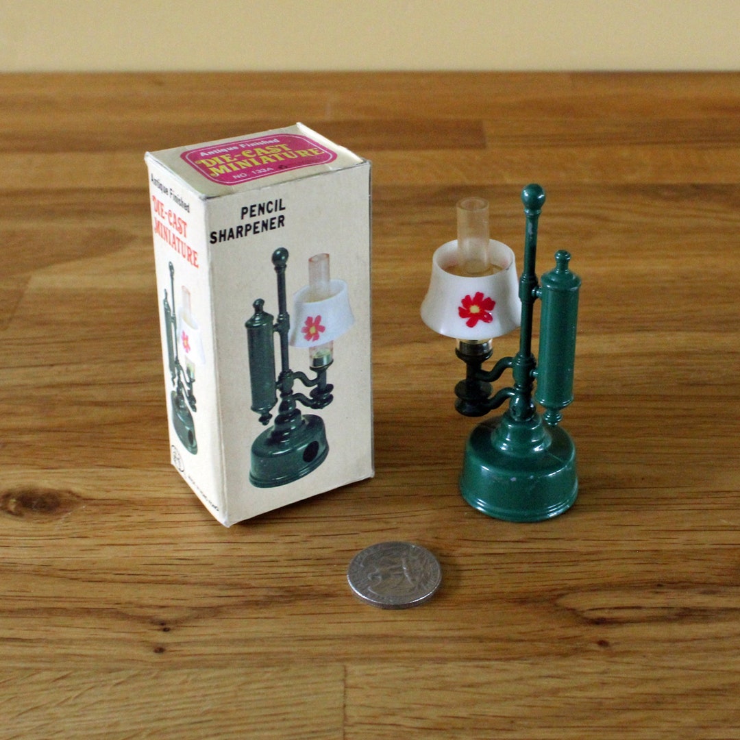 Vintage Mini Oil Lamp Pencil Sharpener Die Cast Miniature Student Lamp ...