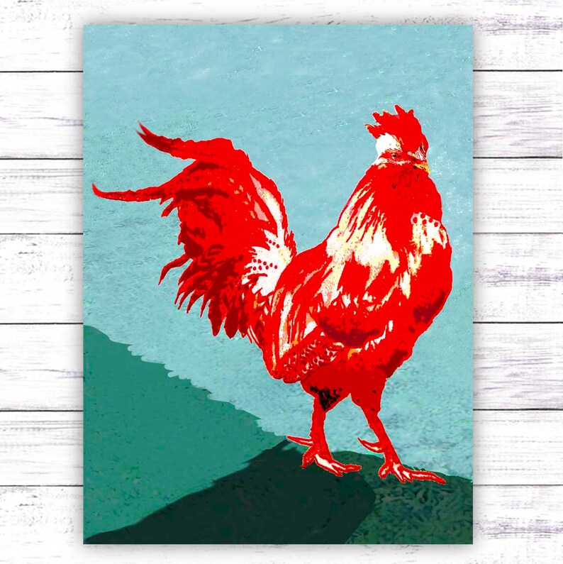 French Rooster Poster. Rooster With Vintage Look. Watercolor - Etsy