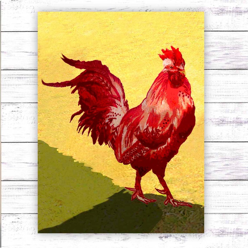 French Rooster Poster. Rooster With Vintage Look. Watercolor - Etsy