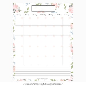 Floral Monthly Calendar Printable Blank Calendars Pink - Etsy