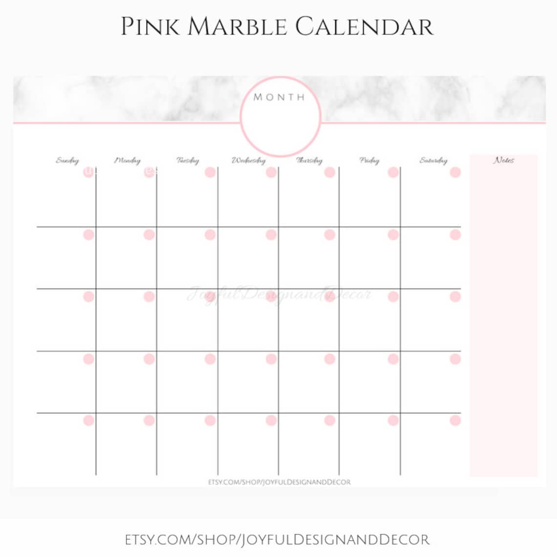 Monthly Calendar Pink Calendar Blank Monthly Calendar Undated Calendar ...