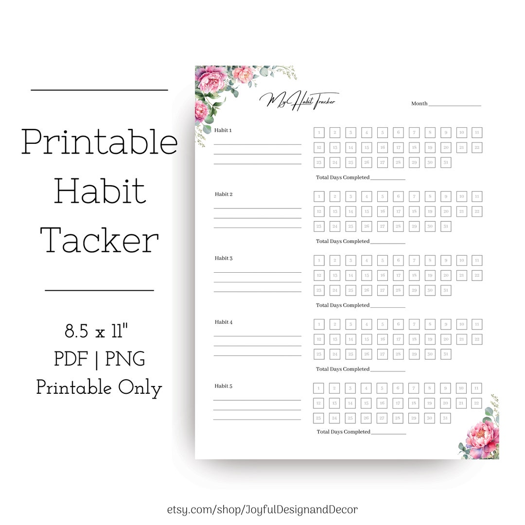 Floral Habit Tracker, PRINTABLE Habit Tracker, 30 Day Challenge Tracker ...
