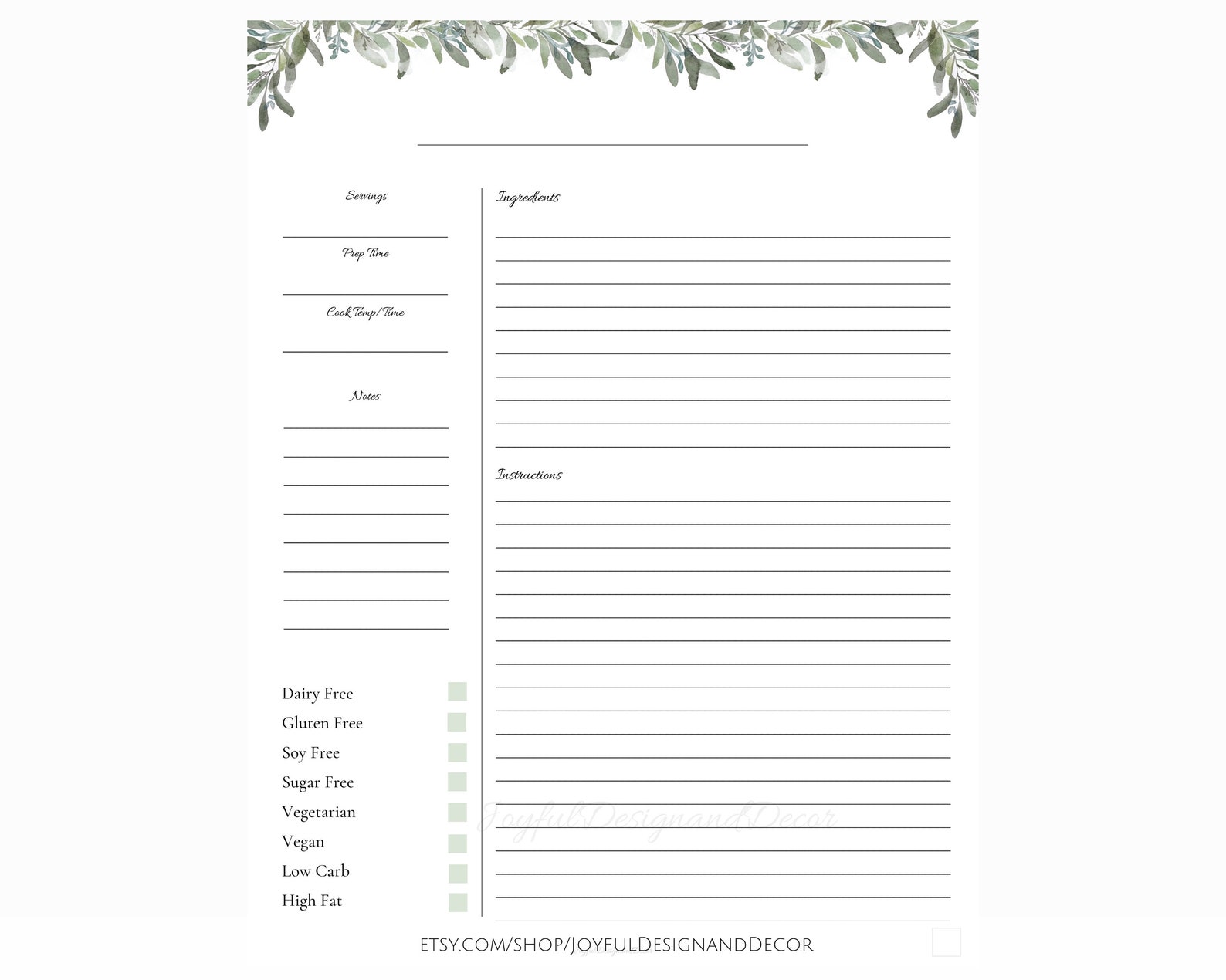 Recipe Sheet Printable Printable Cook Book Recipe Template - Etsy Australia