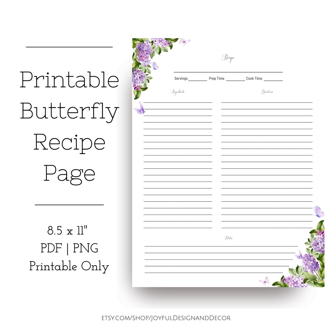 Purple Recipe Page PRINTABLE Printable Cook Book Recipe Template ...