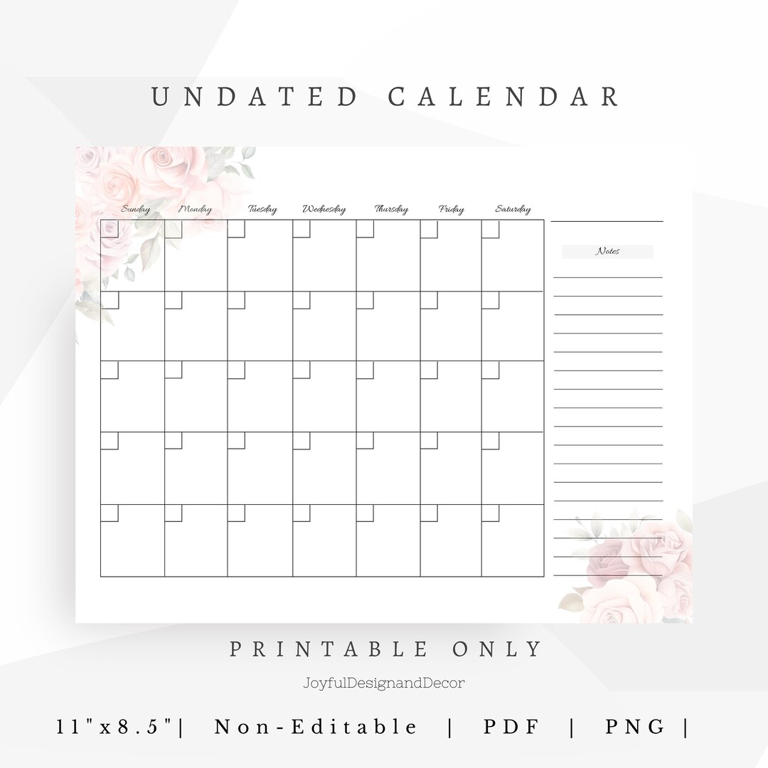 Floral 11x8.5 Printable Calendar Pink Girl Desk Calendar Blank ...