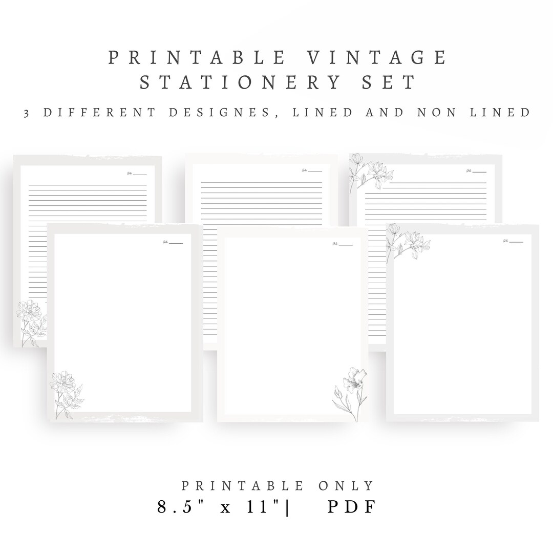 Vintage Stationery Printable Notepaper Spring Paper Digital Floral ...