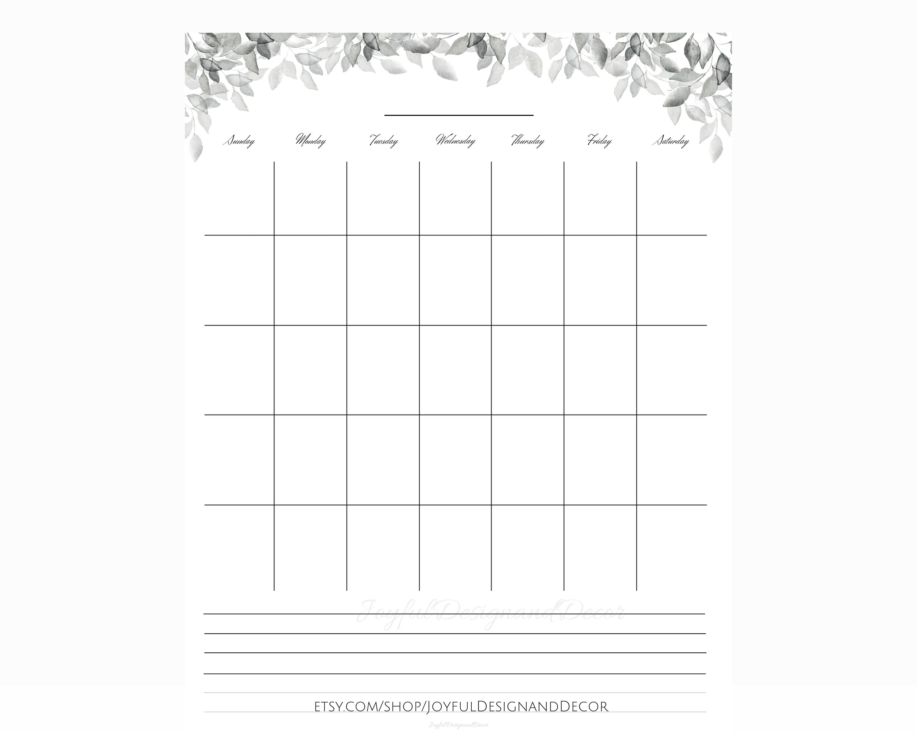 Black and White Calendar Printable Blank Calendar Blank - Etsy