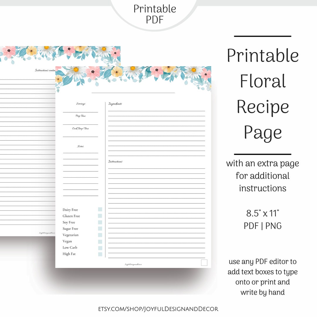 Recipe Sheet Printable Printable Cook Book Recipe Template Editable ...
