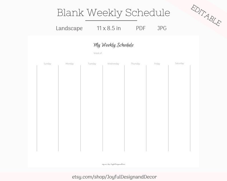 Editable Weekly Schedule Printable Daily Planner Blank Weekly Planner ...