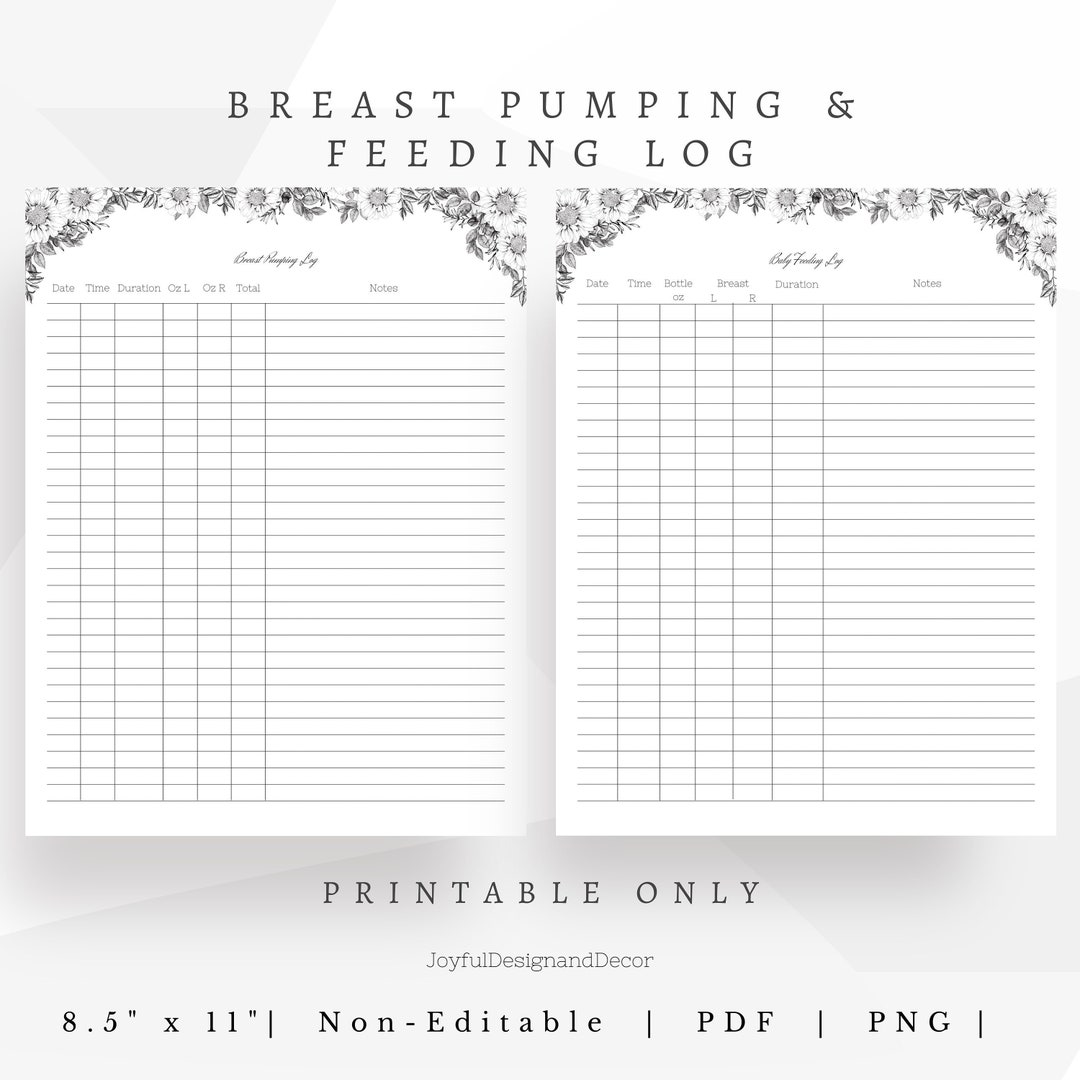 PRINTABLE Baby Feeding Log Breast Pumping Log Breast Feeding Tracker ...