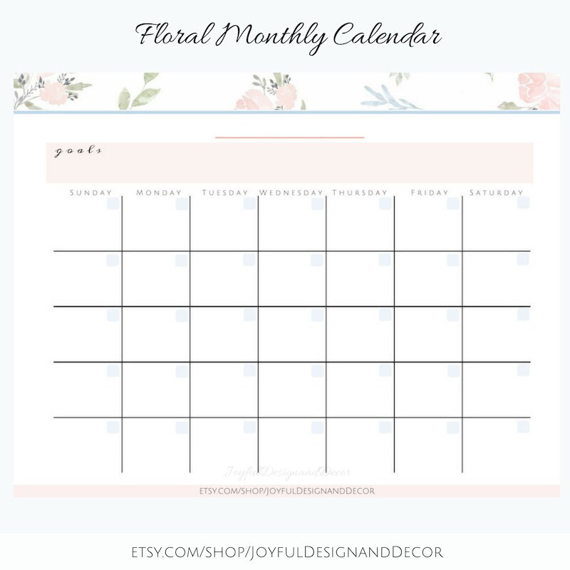 Blank Floral Calendar Pink Floral Printable Calendar Undated Monthly ...