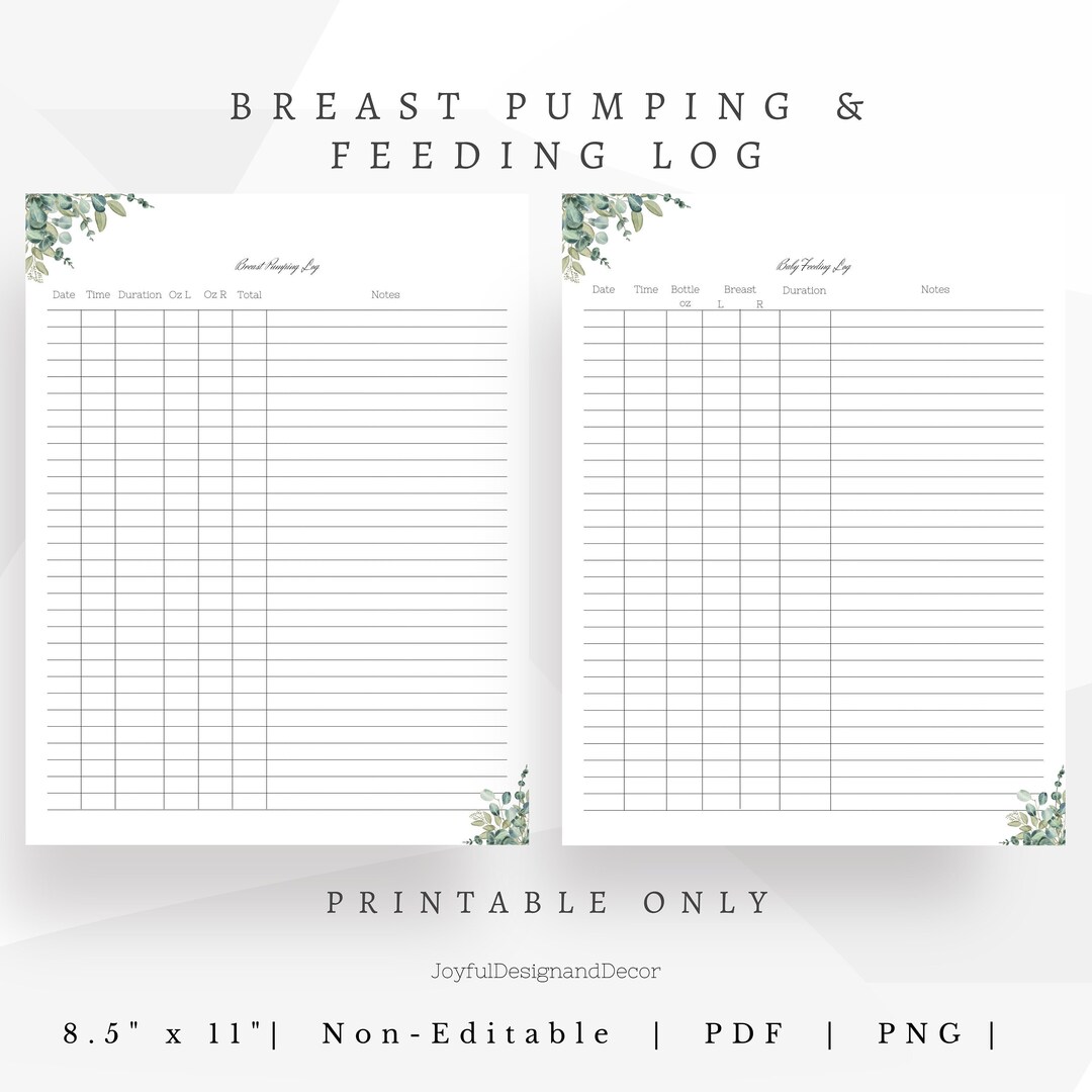 PRINTABLE Baby Feeding Log Breast Pumping Log Breast Feeding Tracker ...