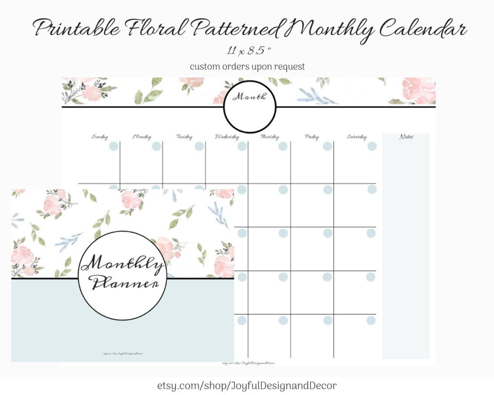 Printable Monthly Calendar, Undated Calendar, 11 X 8.5in, Calendar ...