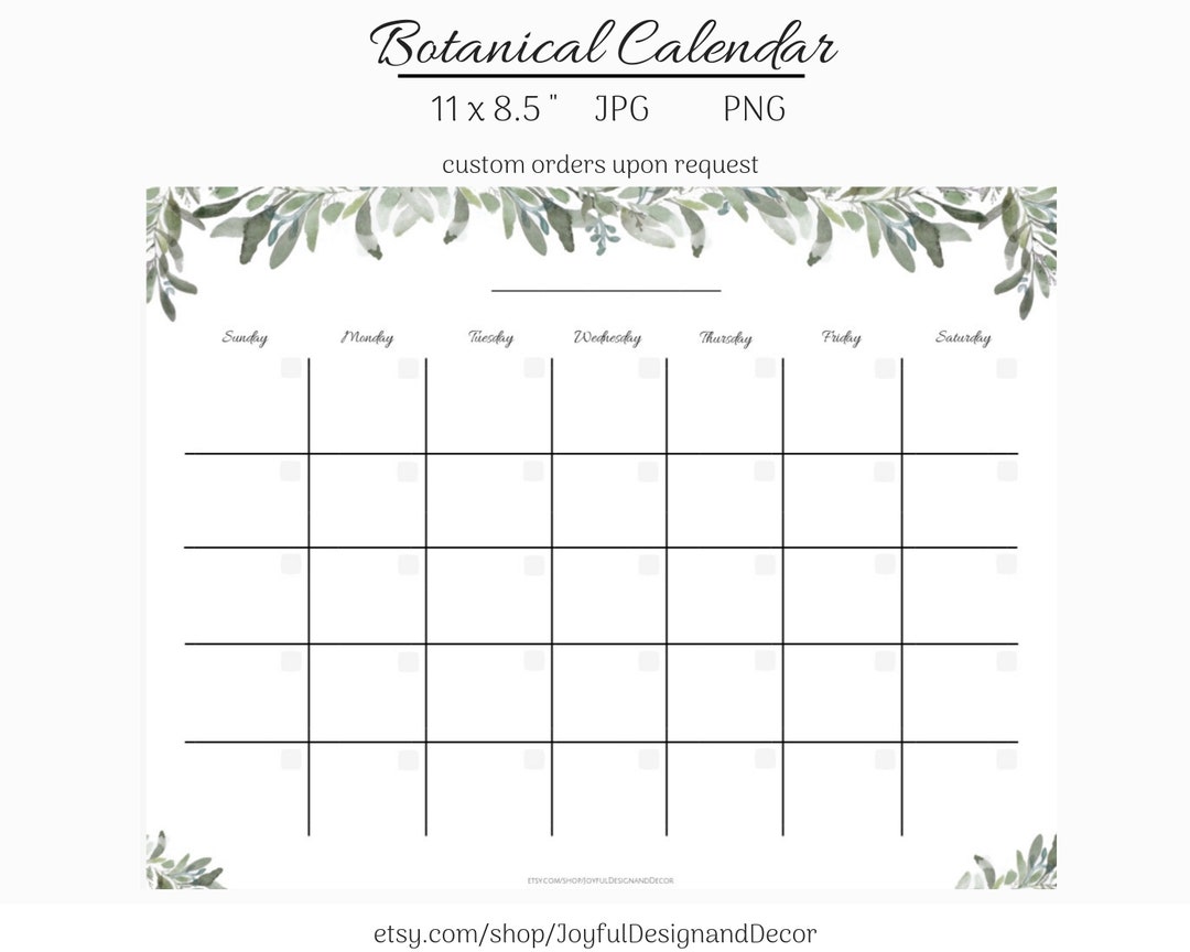 Botanical Printable Calendar Greenery Desk Calendar Blank Printable ...