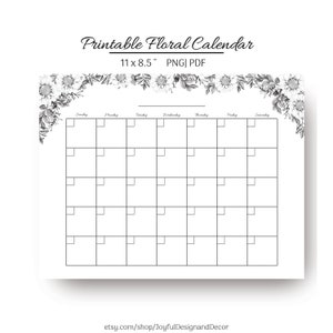 Botanical Printable Calendar Black and White Desk Calendar Blank ...