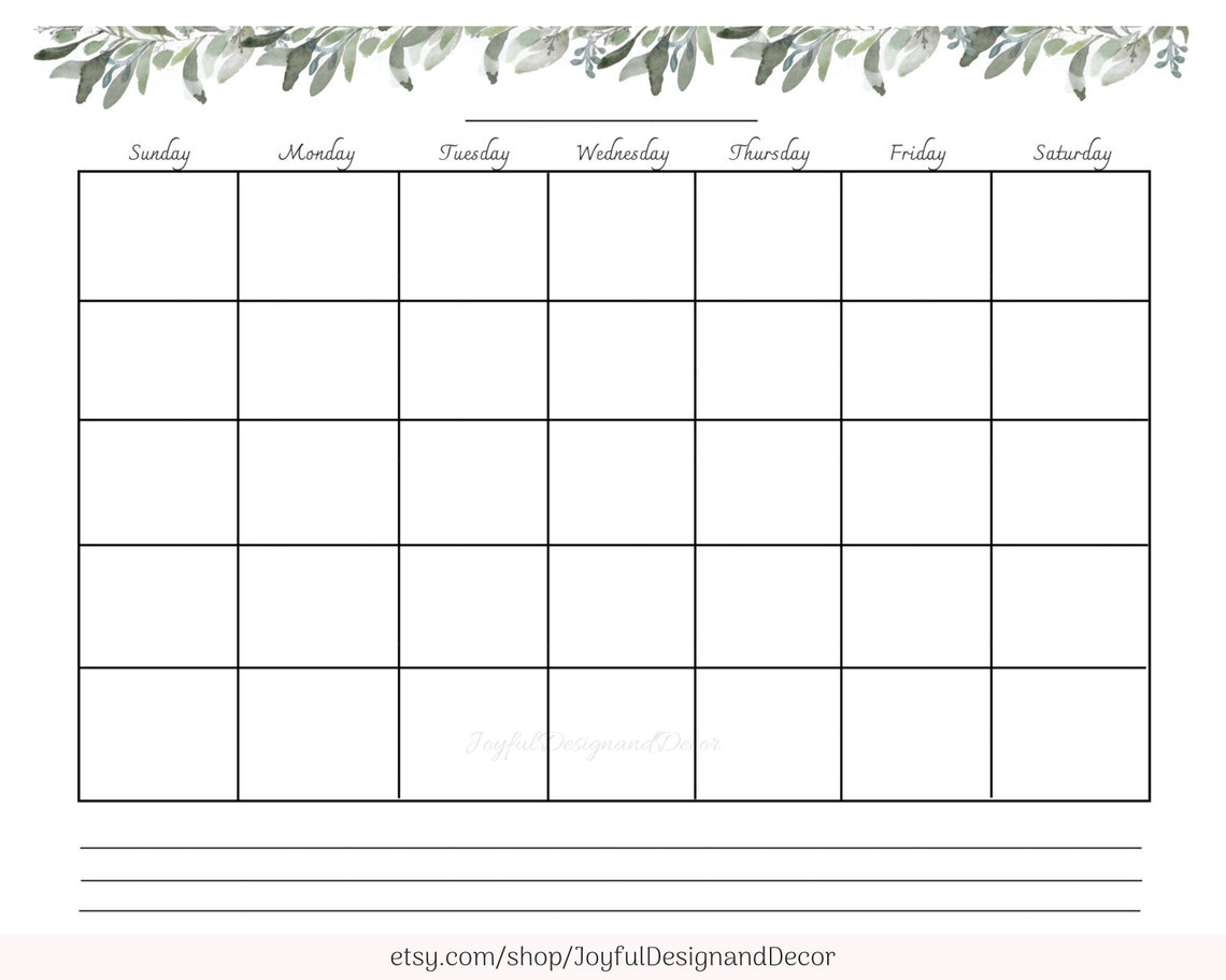 Large Greenery Calendar, Printable Greenery Calendar, Desk Calendar ...