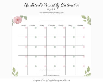 Floral Monthly Calendar Printable Blank Calendars Pink | Etsy