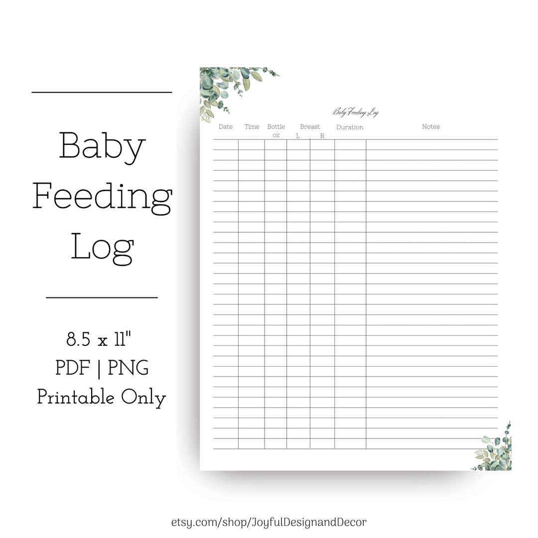 Baby Feeding Log Newborn Tracker Printable Baby Log New Mom Printables ...