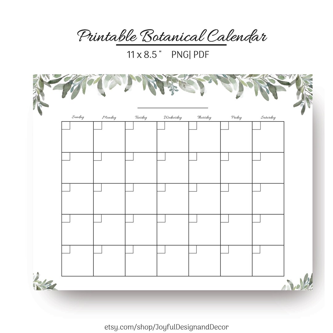Botanical Printable Calendar Greenery Desk Calendar Blank Printable ...