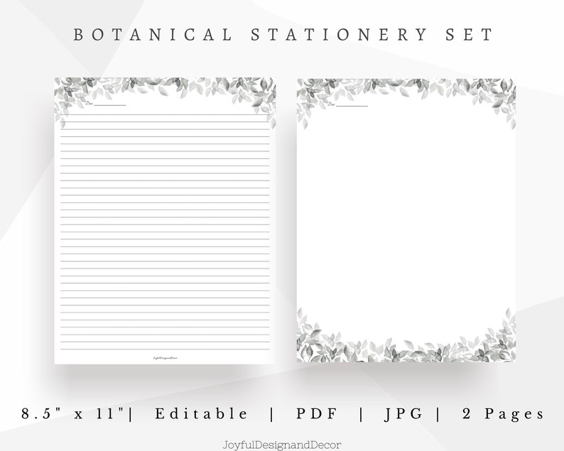 Black and White Stationery Botanical Stationery Digital - Etsy