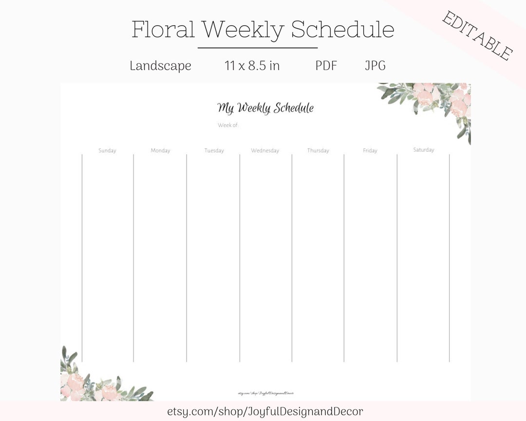 Weekly Planner Editable Weekly Schedule Daily Planner - Etsy