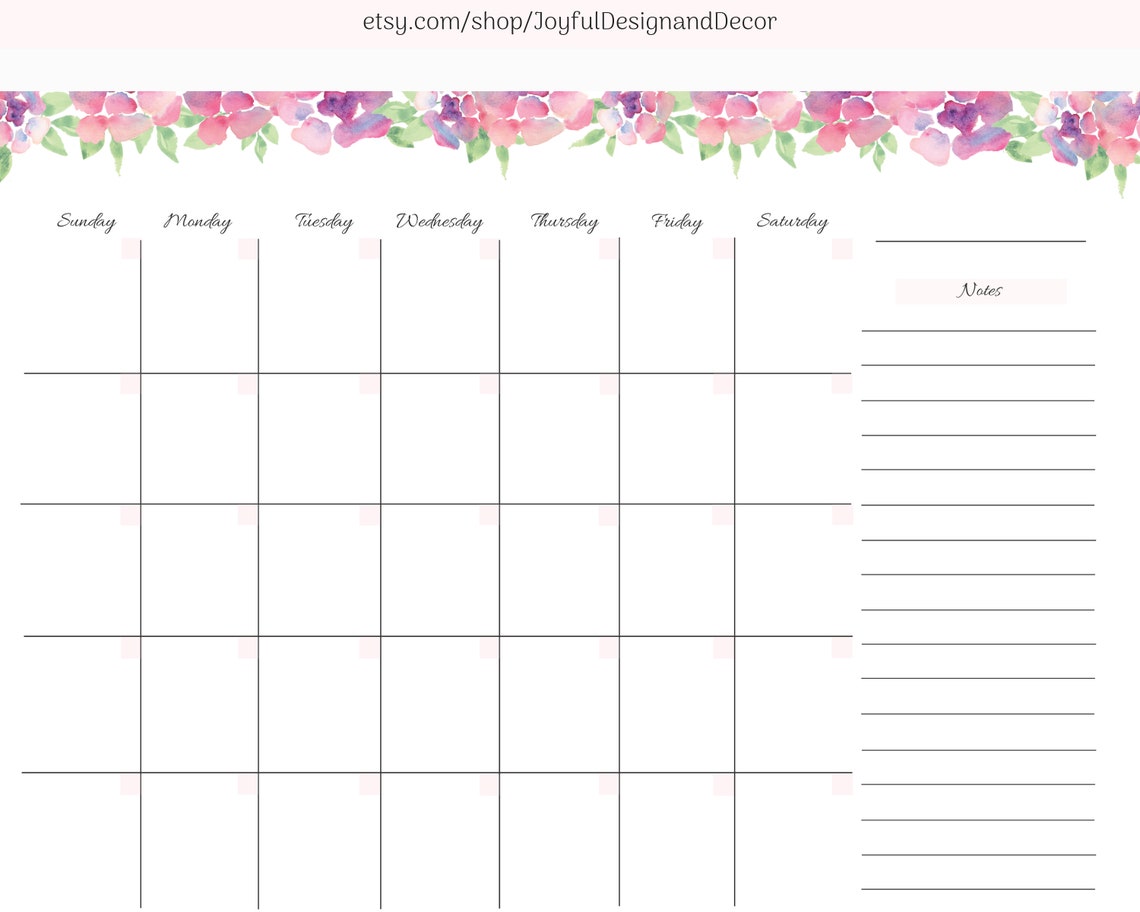 Floral Desk Calendar Printable Desk Calendar Undated Calendar Printable ...