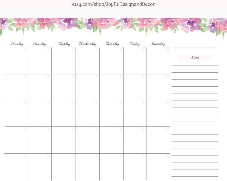 Floral Desk Calendar Printable Desk Calendar Undated Calendar Printable ...