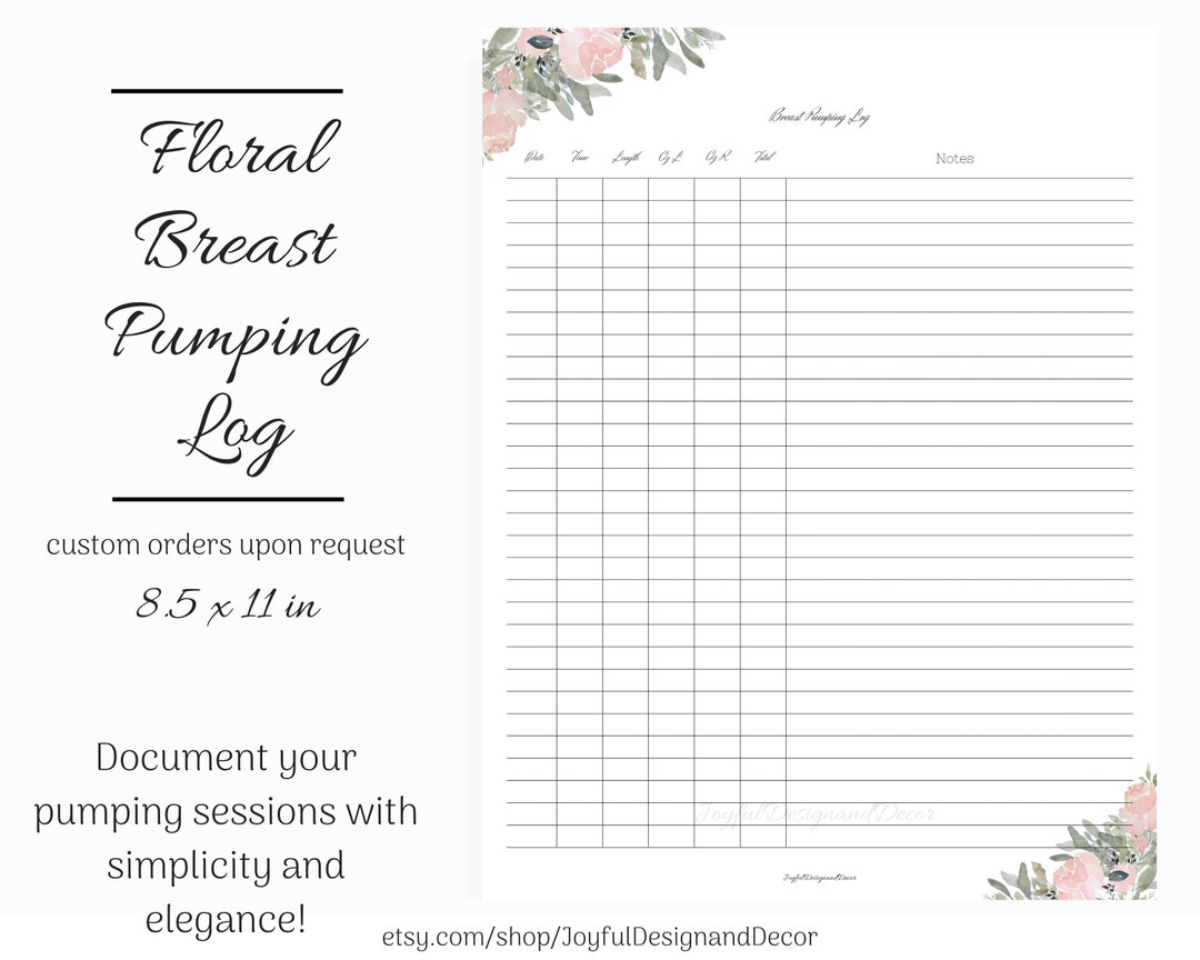 Printable Pumping Log, Floral Pumping Tracker, Motherhood Prints ...