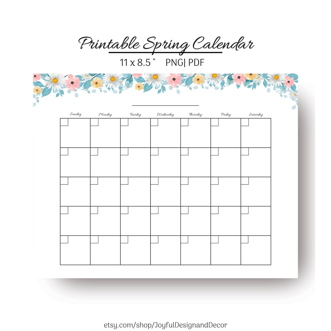 Spring Printable Calendar Greenery Desk Calendar Blank Printable ...