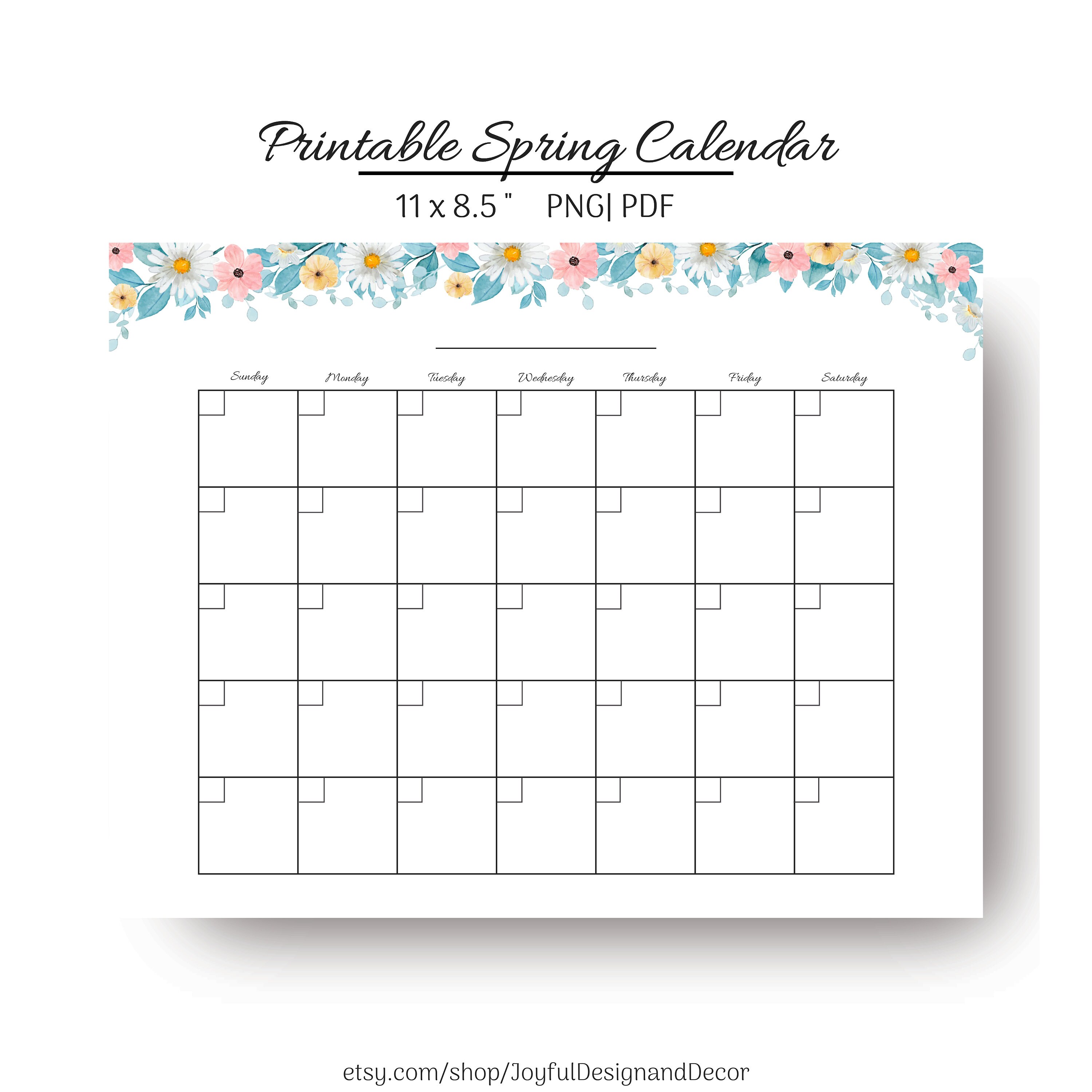 Spring Printable Calendar Greenery Desk Calendar Blank Printable ...