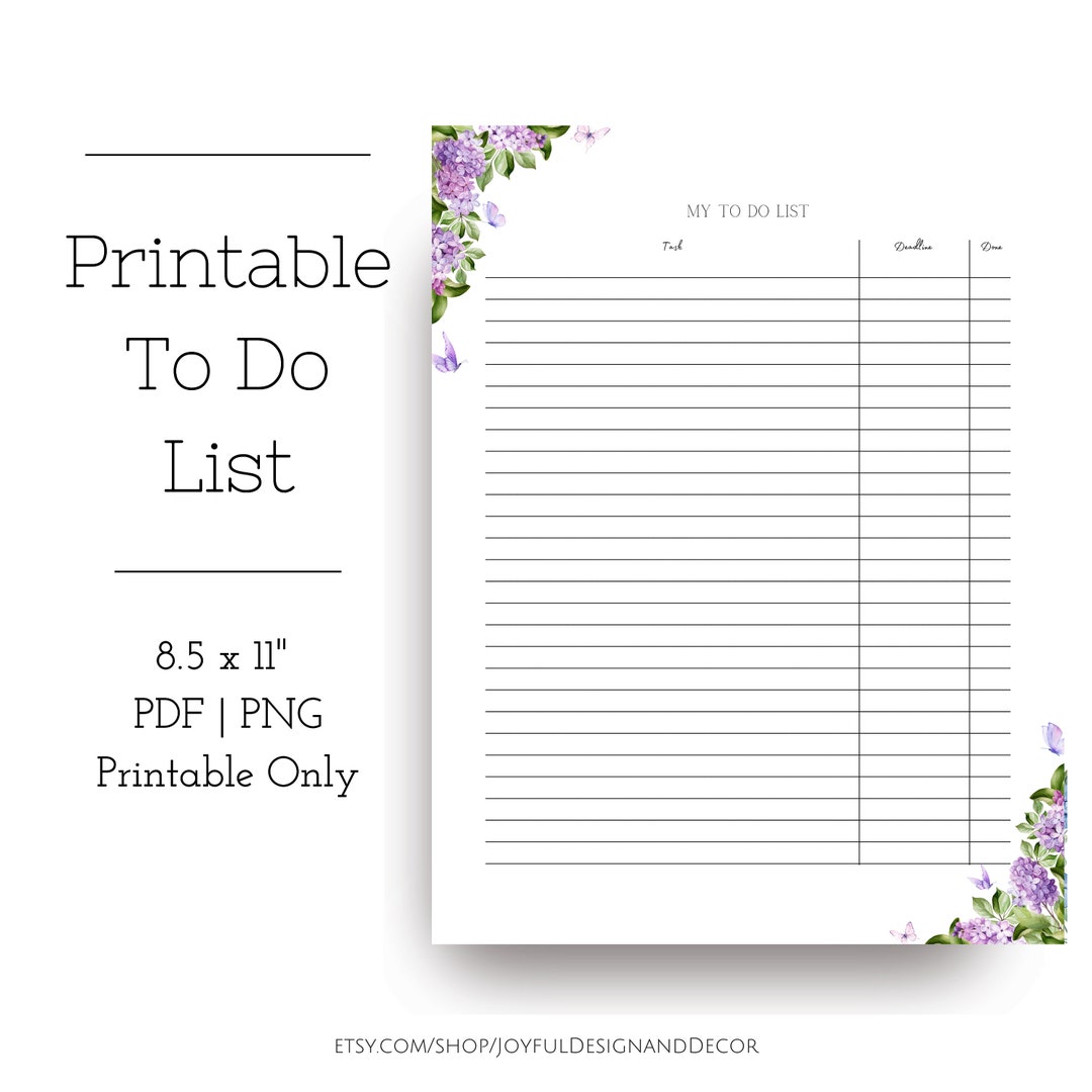 Purple PRINTABLE to Do List Printable Planner Floral to Do List Floral ...