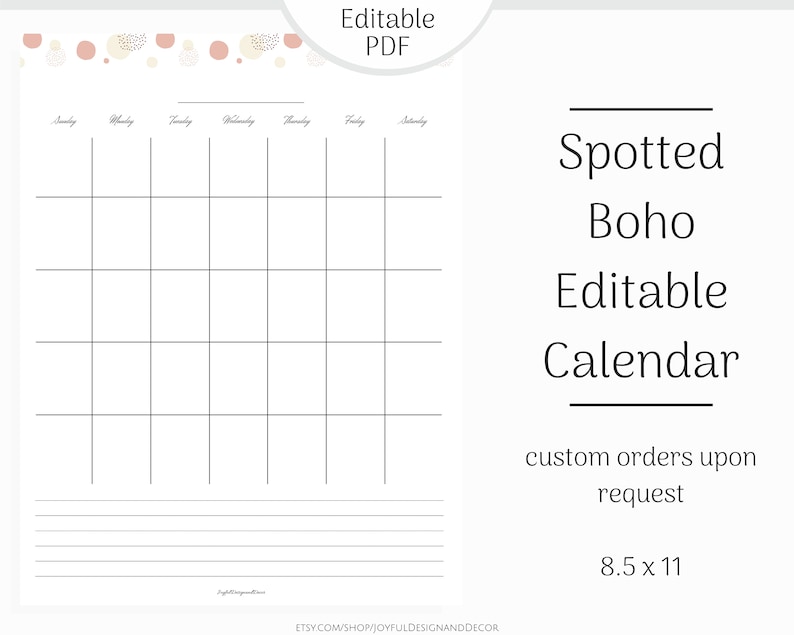 Printable Boho Calendar Editable Calendar Spotted Calendar - Etsy