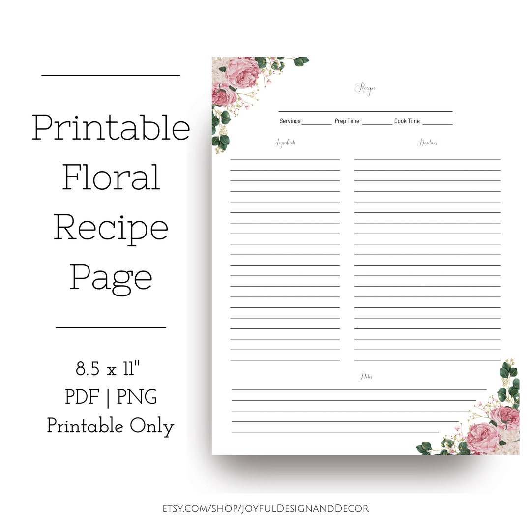 PRINTABLE Pink Recipe Page Printable Cook Book Recipe Template ...