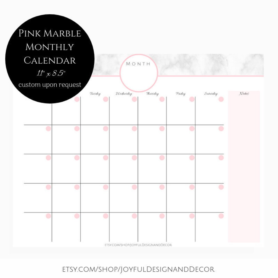 Monthly Calendar Pink Calendar Blank Monthly Calendar Undated Calendar ...