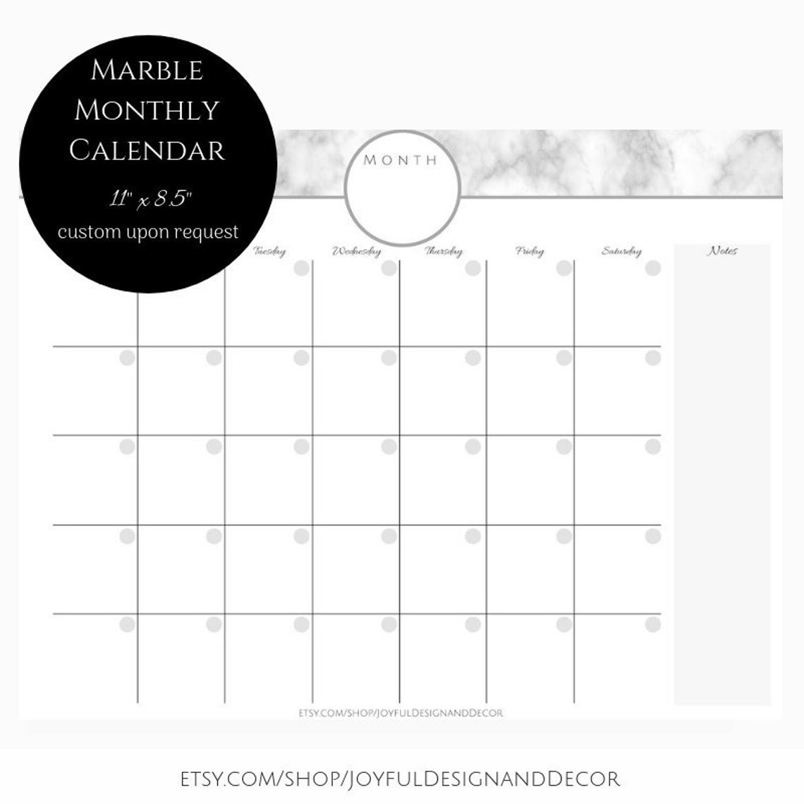 Marble Monthly Calendar Blank Monthly Planner Monthly - Etsy