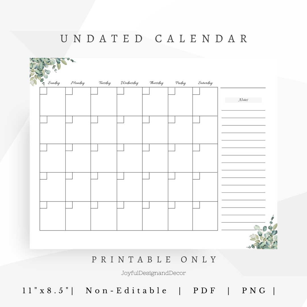 Greenery 11x8.5 Printable Calendar Pink Desk Calendar Blank Printable ...
