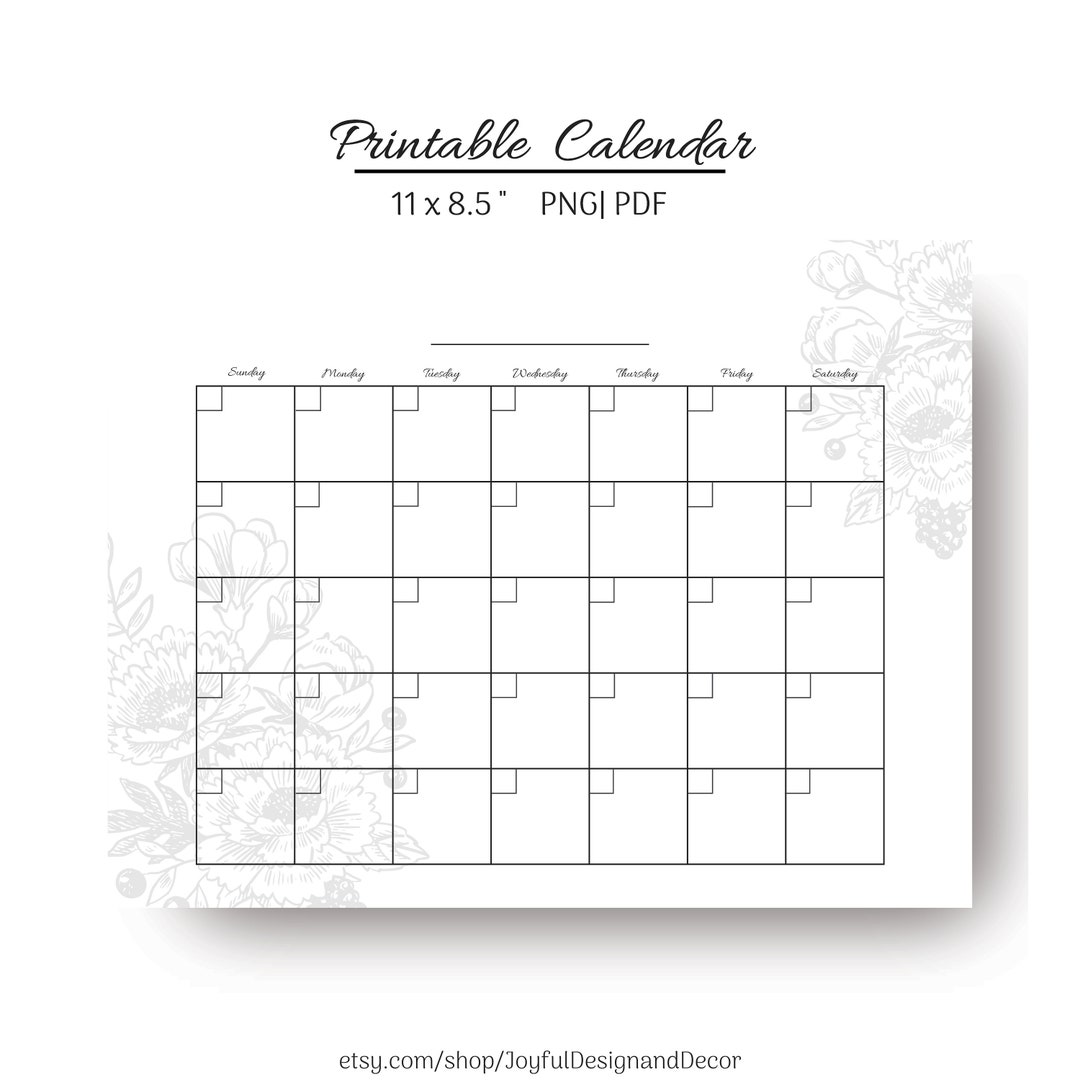 Black & White Printable Calendar Floral Desk Calendar Blank Printable ...