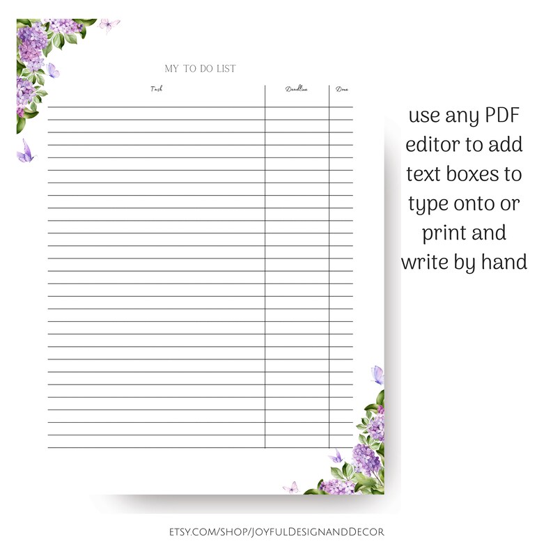 Purple PRINTABLE to Do List Printable Planner Floral to Do List Floral ...