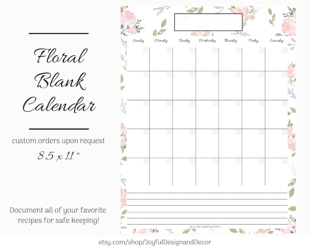 Floral Monthly Calendar Printable Blank Calendars Pink - Etsy