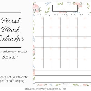 Floral Monthly Calendar Printable Blank Calendars Pink - Etsy