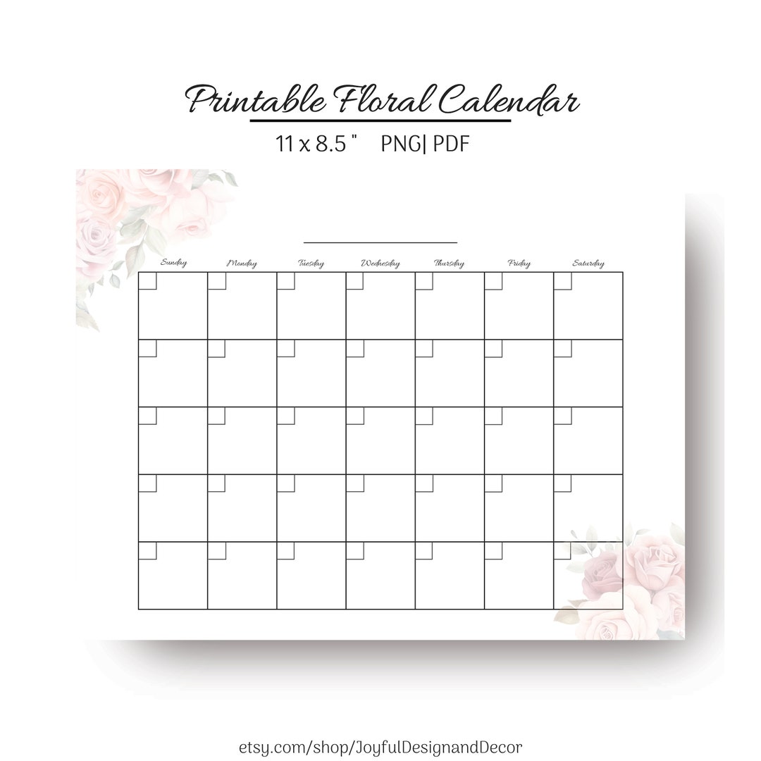 Rose Flower Printable Calendar Greenery Desk Calendar Blank Printable ...