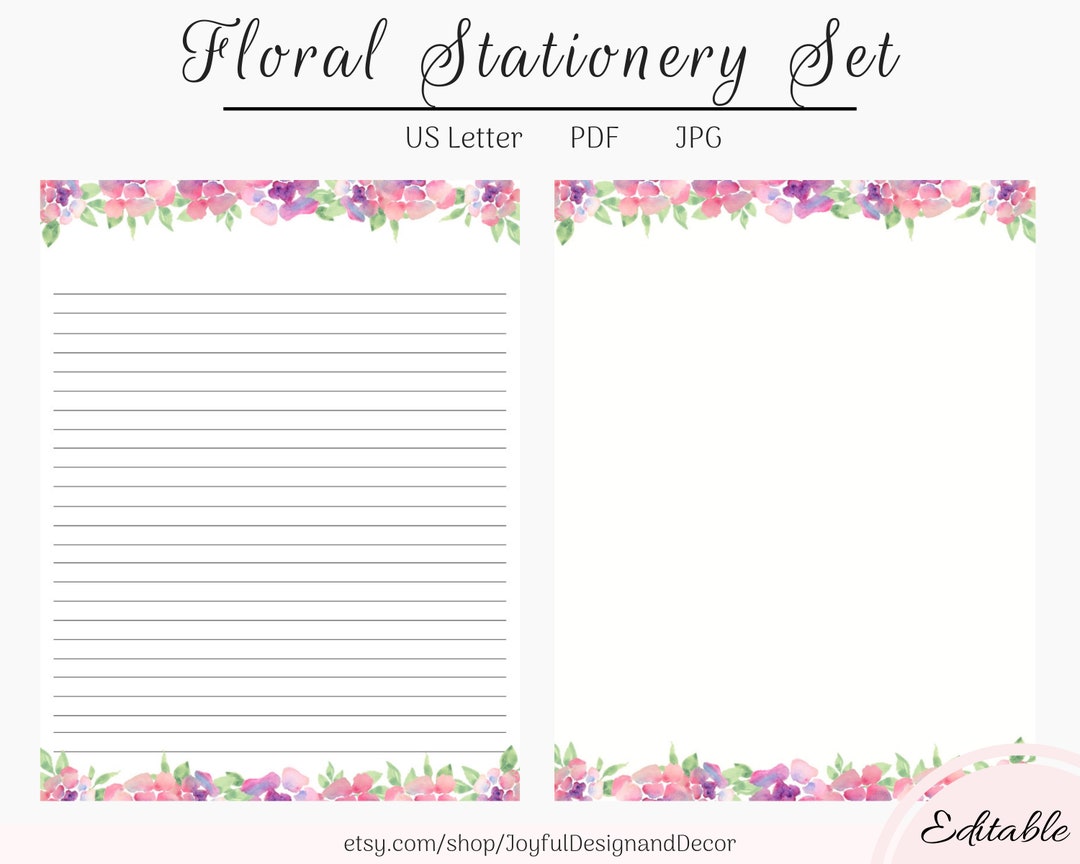 Letter Paper Printable Pink Stationery Letter Paper Editable Stationery ...