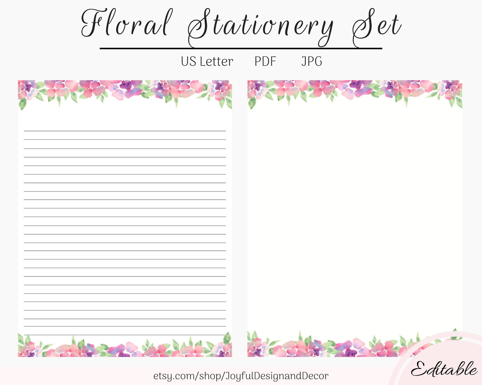 Letter Paper Printable Pink Stationery Letter Paper Editable Stationery ...
