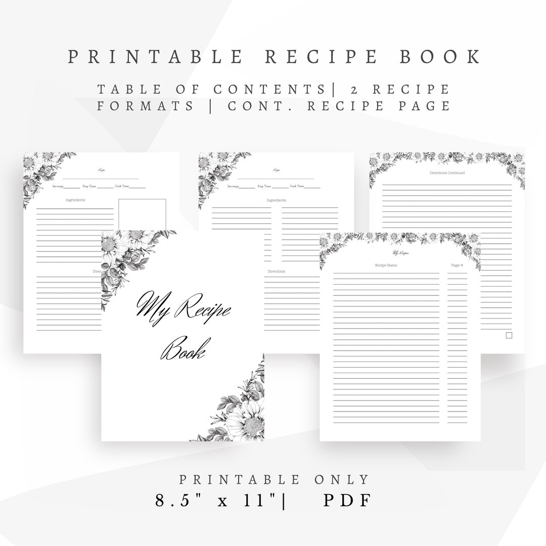 Printable Recipe Templates Printable Cook Book Floral Recipe Page ...