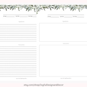 Printable Recipe Page Printable Cook Book Greenery Recipe Page Editable ...