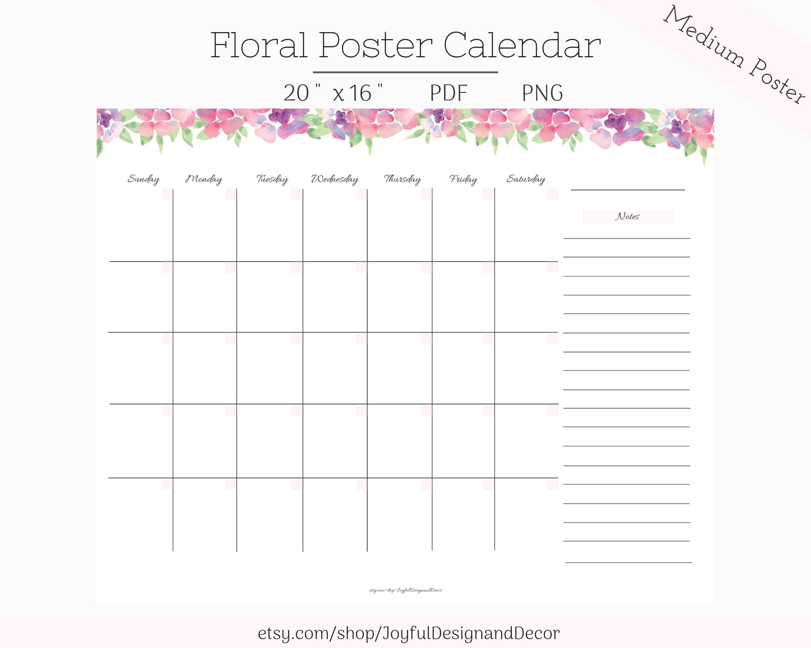 Floral Desk Calendar Printable Desk Calendar Undated Calendar Printable ...
